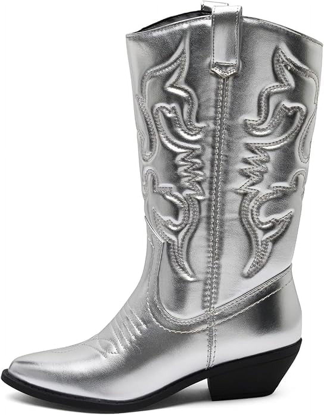 Ring- Women's Cowboy / Cowgirl Pull On Western Stacked Heel Mid Calf ...