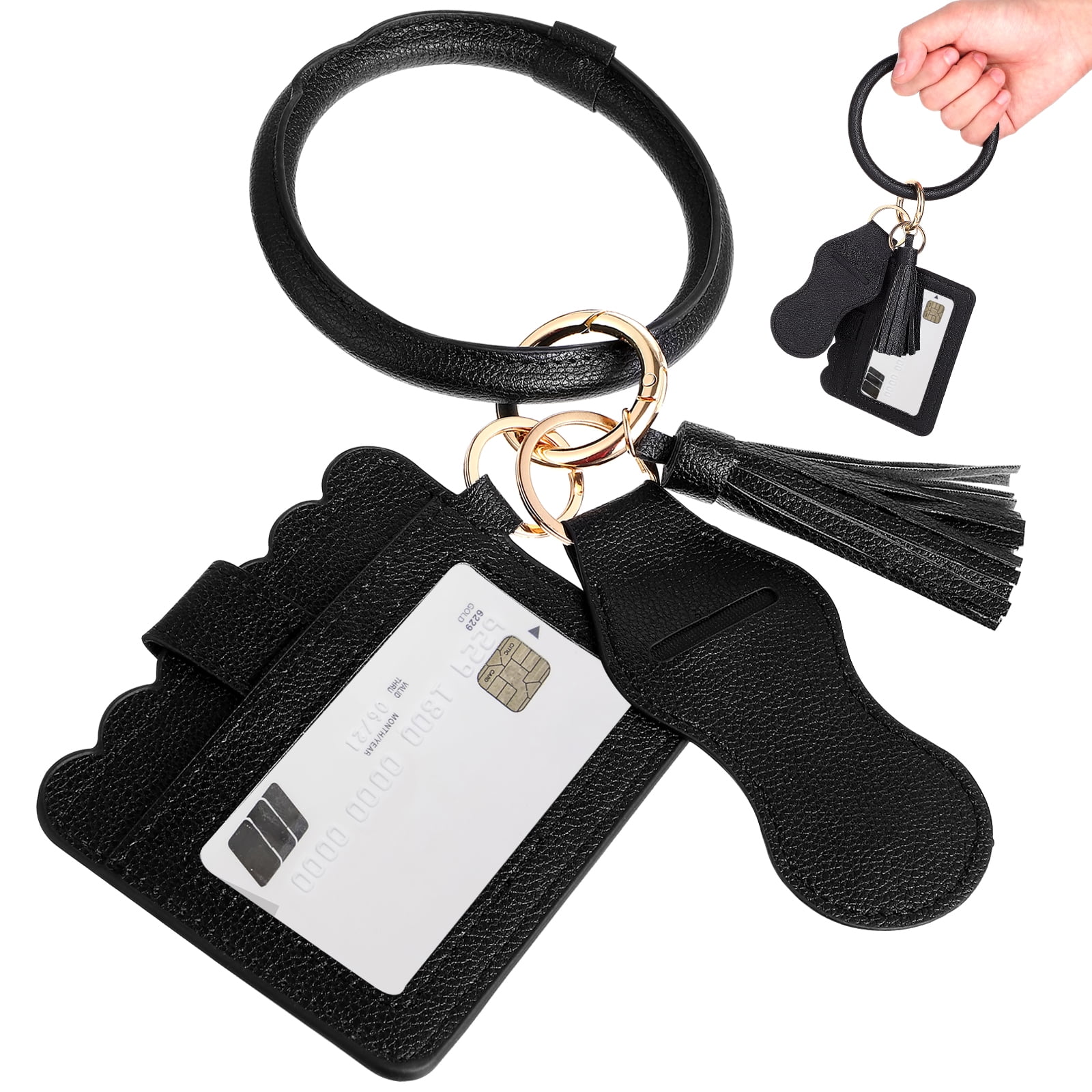 Leifggao Ring Wristlet with Wallet and Tassel Charm Lipstick Holder ...