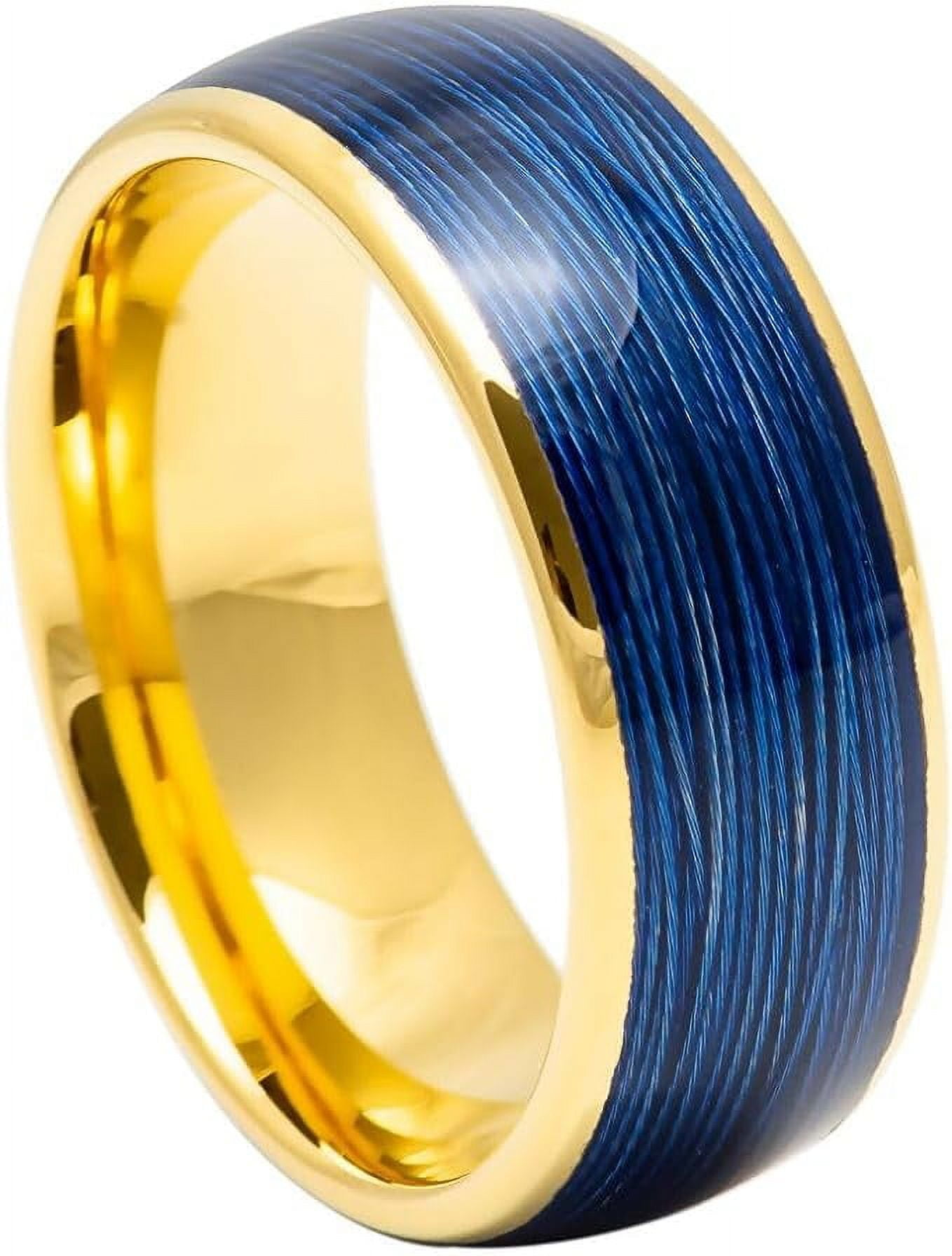 Ring for Men and Ladies Domed Yellow IP Plated Rolled Blue Wire Inlay ...
