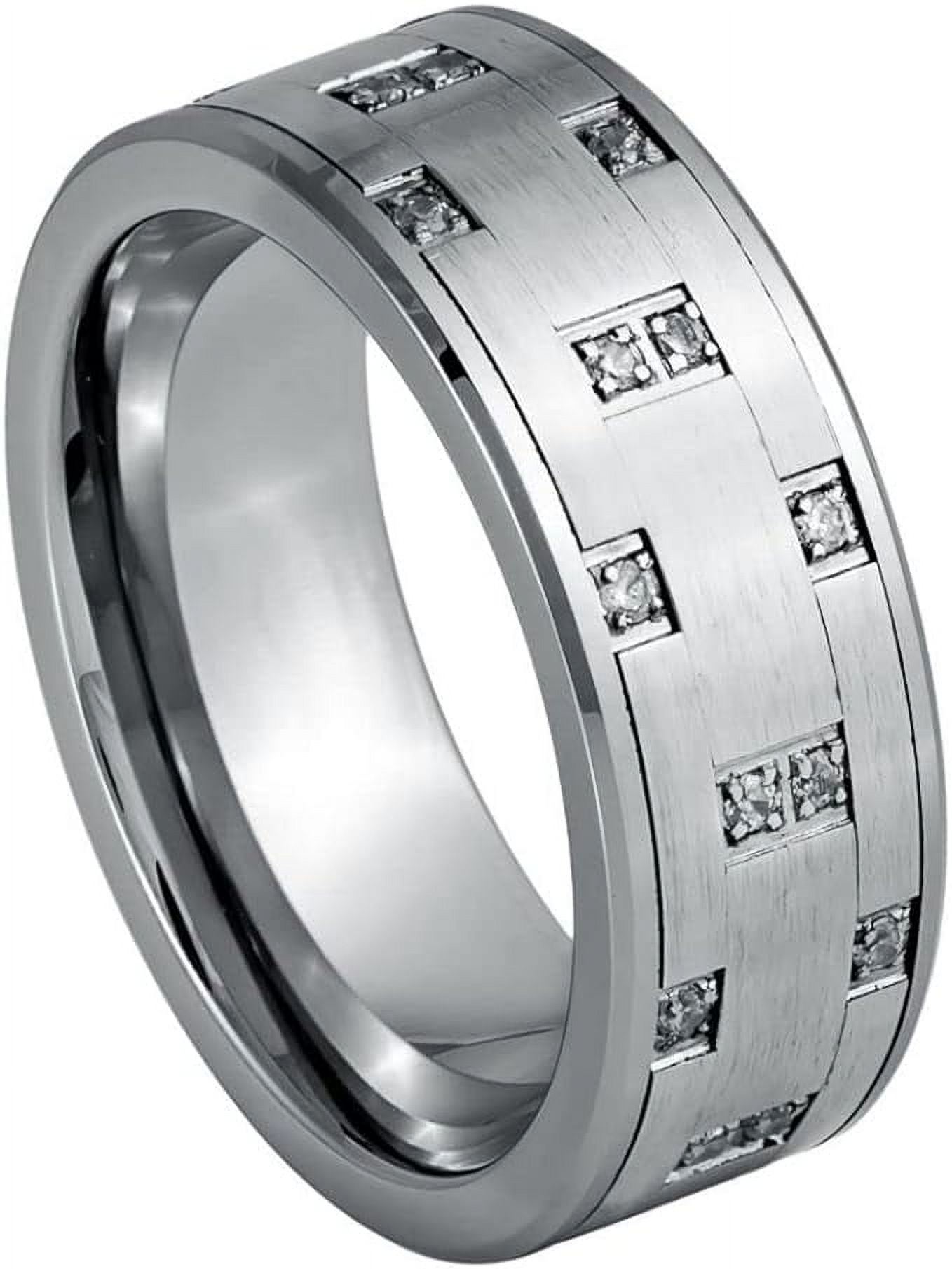 Ring for Men and Ladies Pipe Cut Alternating Prong-Set White Cubic ...