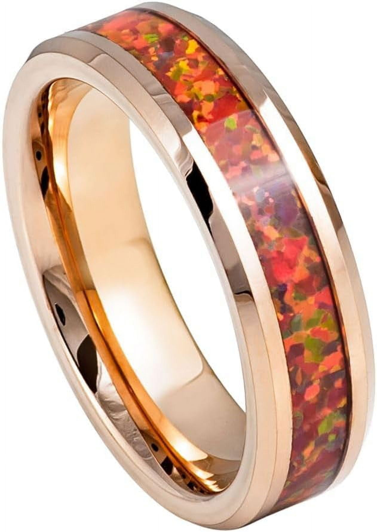 Ring for Men and Ladies Rose Gold IP Plated with Synthetic Red Fire ...