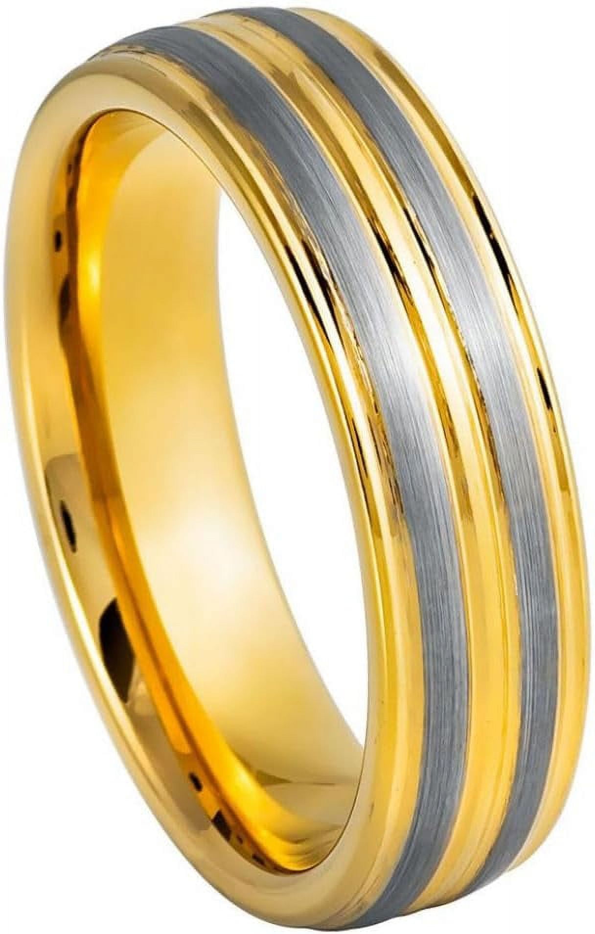 Ring for Men and Ladies Yellow IP Plated Pinstripe & Gun Metal – 6mm ...
