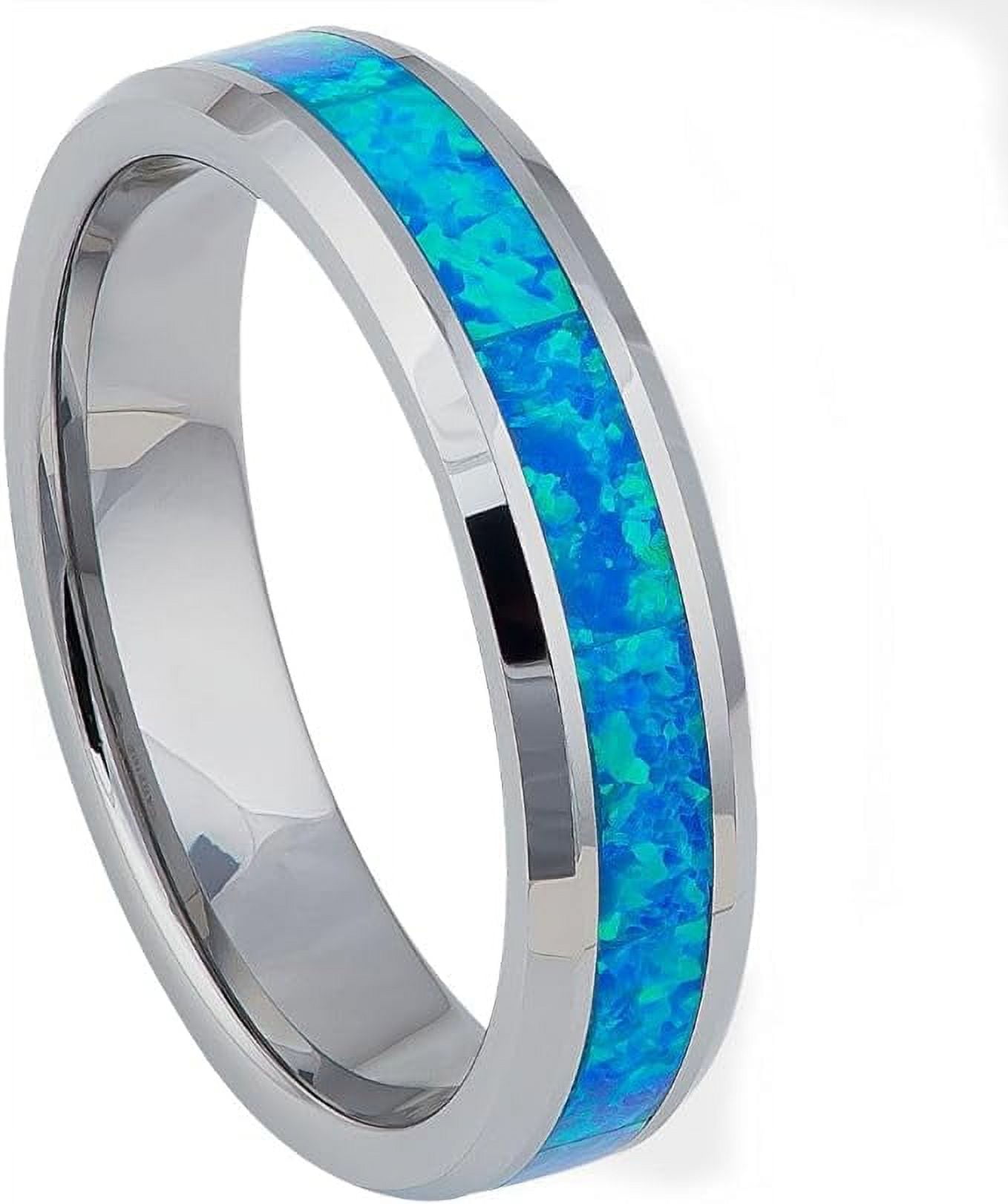 Ring for Men and Ladies ipauly inc Ring Synthetic Opal Inlay Beveled ...