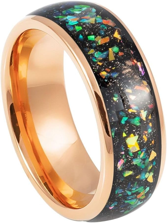Ring for Men and Women Rose Gold IP Domed with Synthetic Opal & Abalone ...