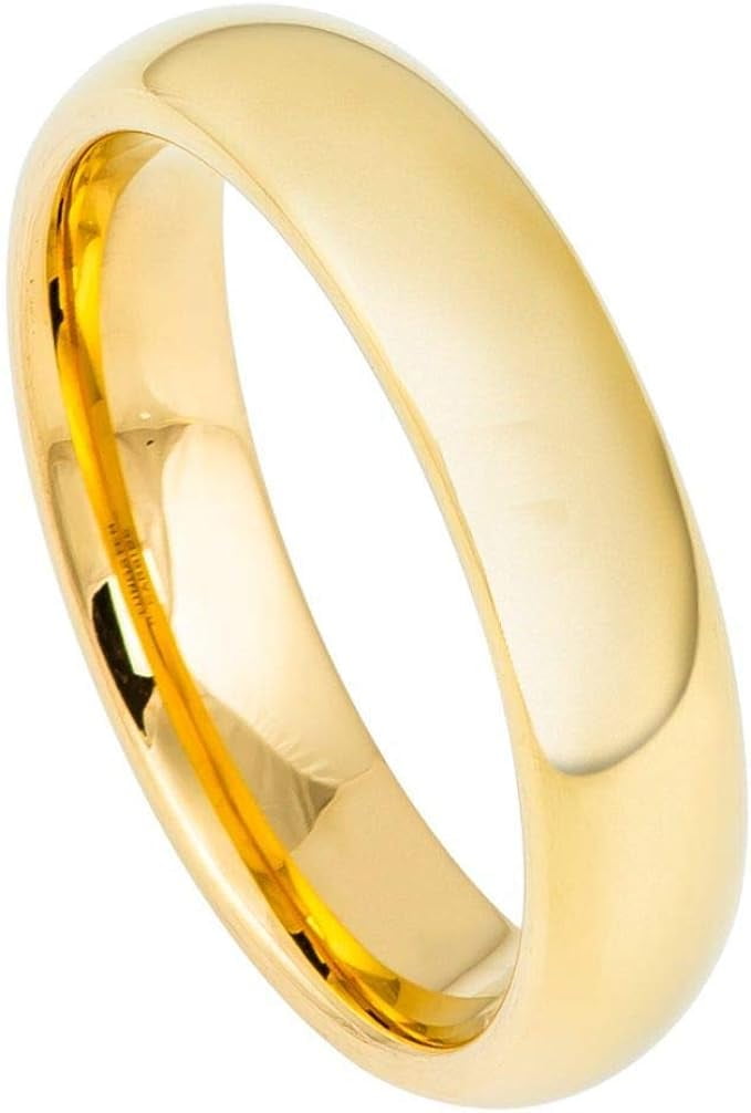 Ring for Men and Women Tungsten Ring Domed Gold-Plated Shiny Polished ...
