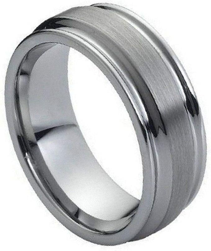 Ring for Men and Women Tungsten Ring Flat Brushed Center High Polish ...