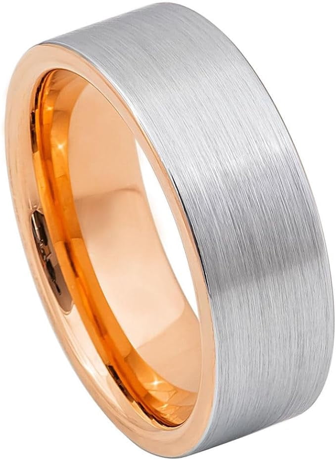 Ring for Men and Women Tungsten Ring Pipe Cut Rose Gold IP Plated ...