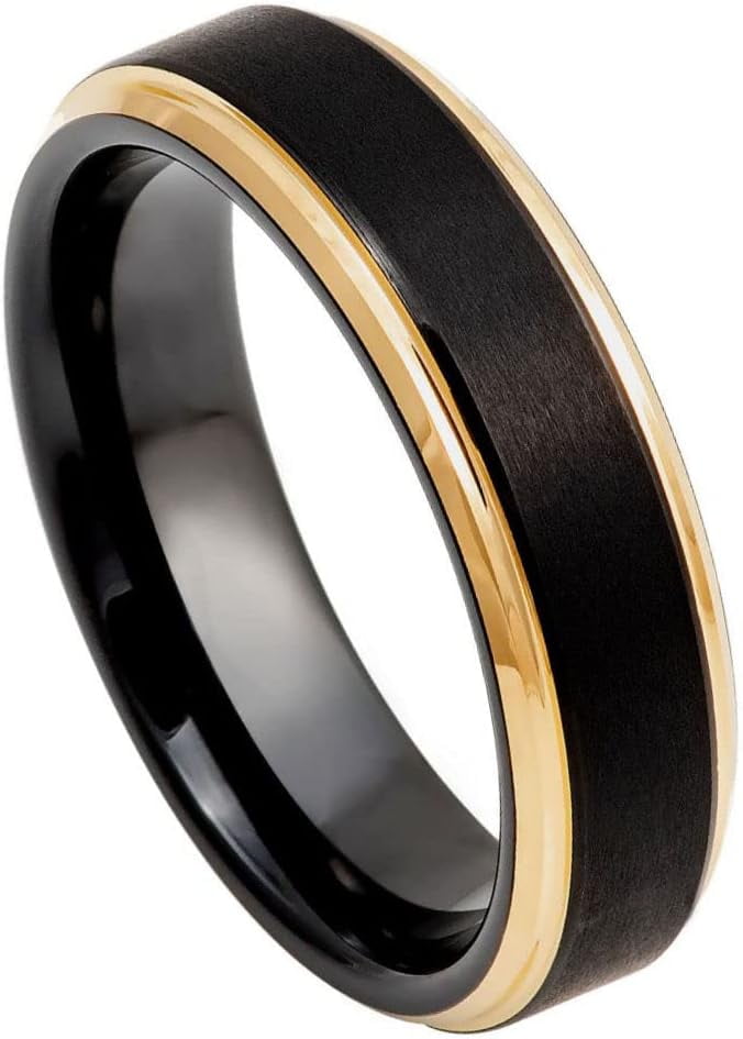 Ring for Men and Women Tungsten Ring Two-Tone Black and Yellow Gold IP ...