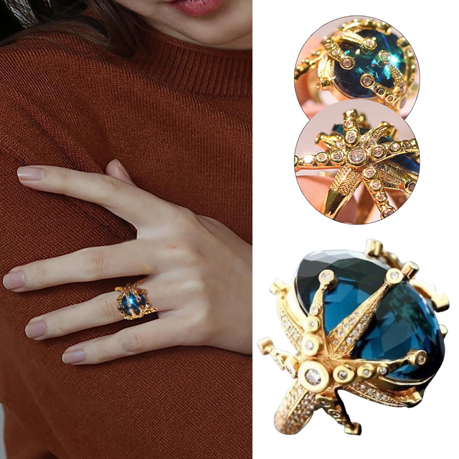 Ring on Sale！New 18K Yellow Gold Peacock Ring European and American ...