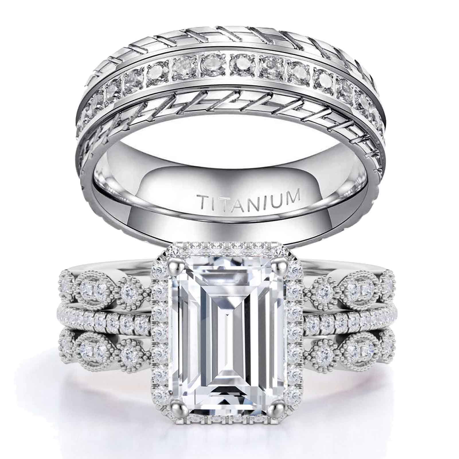 Ringheart Couple Rings 4pcs Matching Rings 1ct AAA CZ White Gold Plated Women Wedding Ring Sets ...