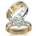 Ringheart Couple Rings Matching Ring Heart 1.5ct CZ Yellow Gold Plated Women Wedding Ring Sets ...