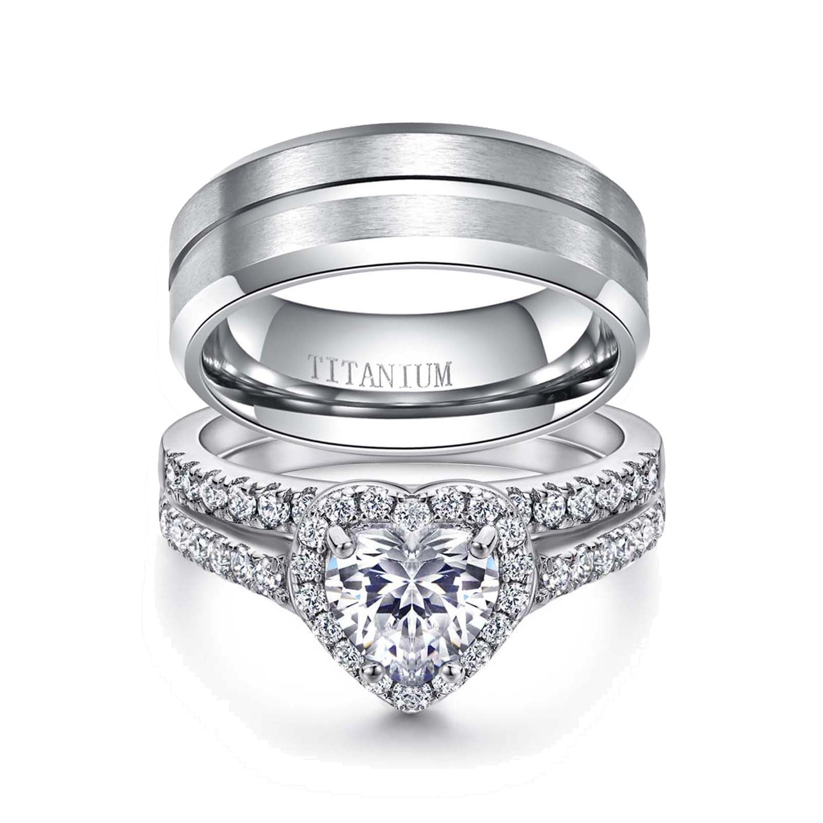 Ringheart Couple Rings Matching Ring Heart AAA CZ White Gold Plated Women Wedding Ring Sets for ...