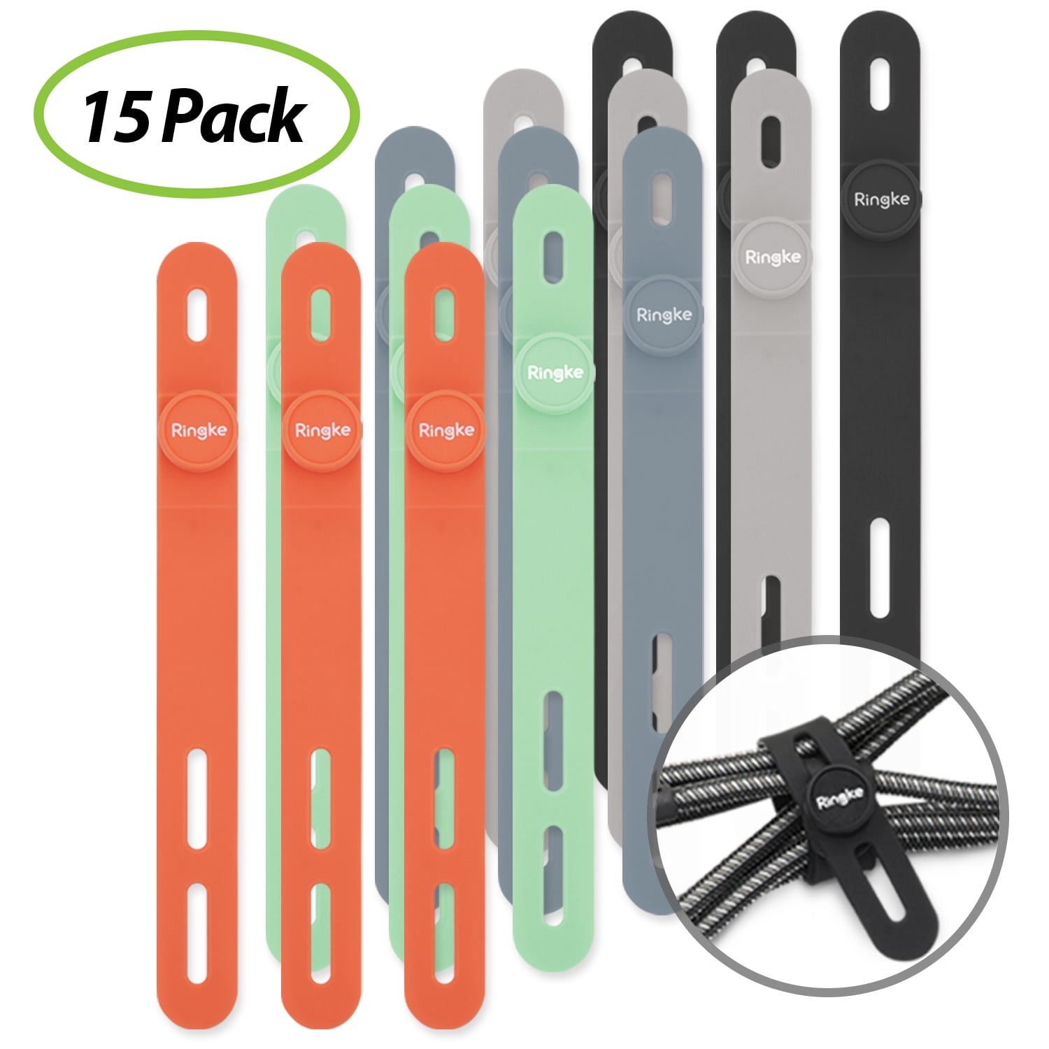 Ringke Silicone Cable Tie (15 Pack), Cable Organizer Reusable Loop ...