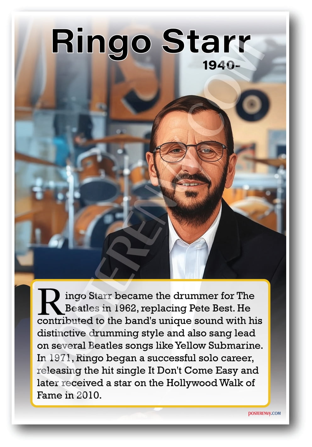 Ringo Starr - Beatles Drummer - Biography Poster 18 x 12 inch - Walmart.com