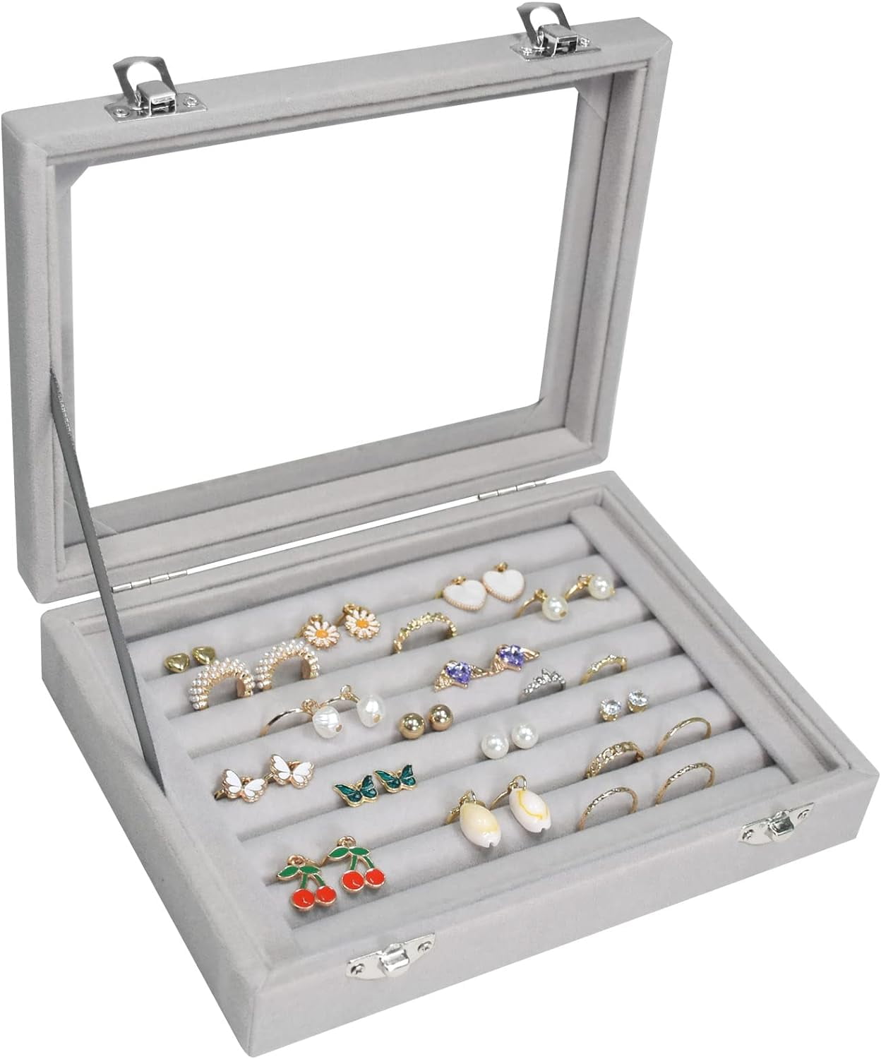 Rings Organizer Tray 7 Slots Velvet Jewelry Earring Storage Box with ...