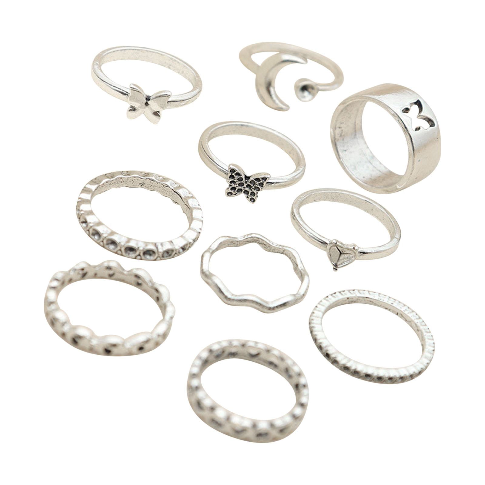 Rings Set New Bagua Leaf Ring Flower Chain Joint Ring Set Of Multiple ...