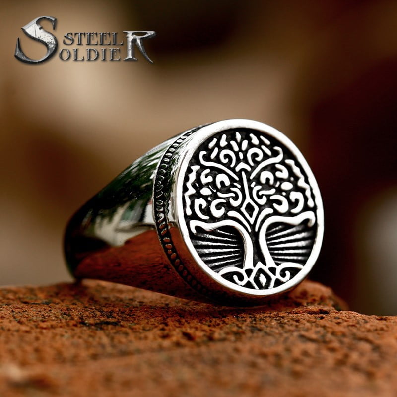 Rings Stainless Steel Tree of Life Signet Ring Classic Men Viking ...
