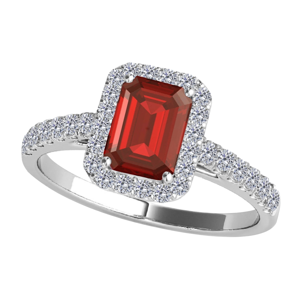 Rings for Women 2.55 Carat Diamond and Emerald Shaped Garnet Ring Prong ...