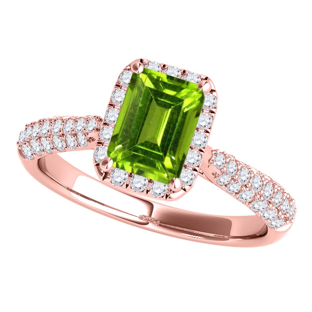 Rings for Women 3.46 Carat Diamond and Emerald Shaped Peridot Ring pave ...