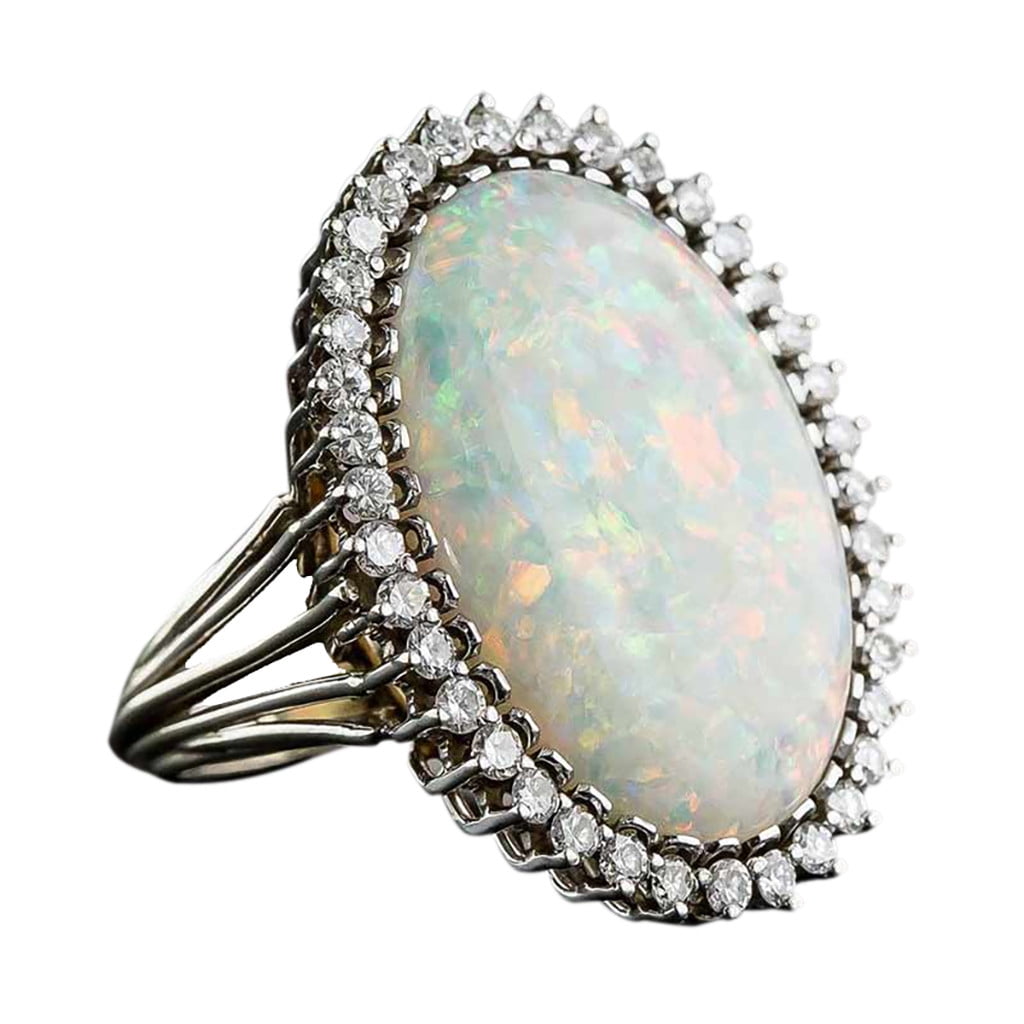 Rings for Women Diamond Artificial Stone Geometric Oval Openwork Ring ...