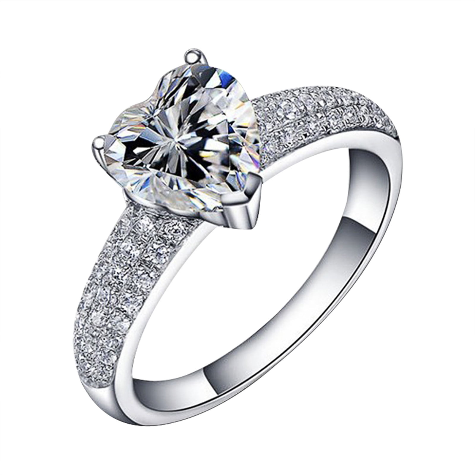 Rings for Women Diamond Love Heart Sparkling Zirconia Ring Jewelry ...