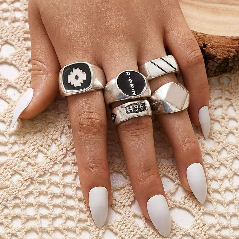 Rings for Women Girls 5 Pcs Set Stackable Knuckle Ring Boho Bohemian Vintage Geometric Jewel Finger Rings Teens Silver Girl s Size One Size