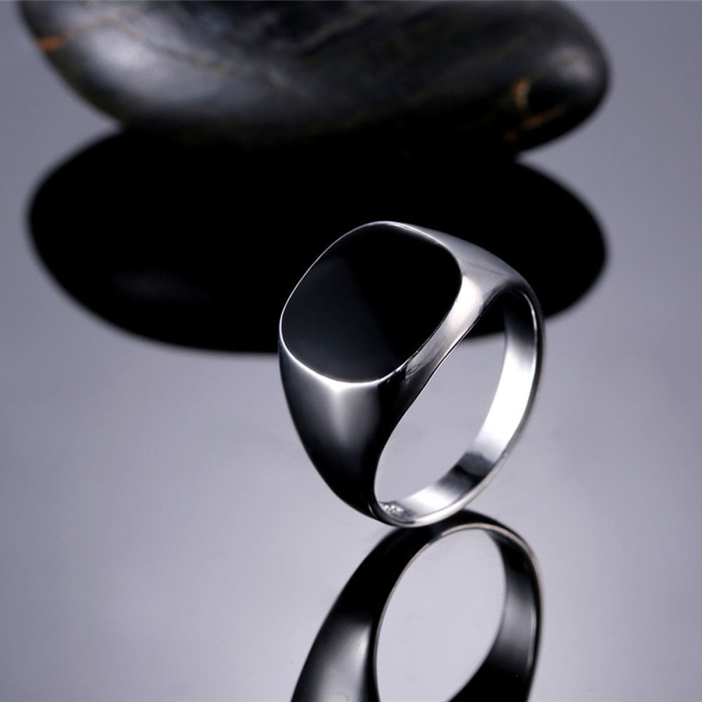 Rings for Women Solid Polished Copper Band Biker Men Signet Ring Black ...