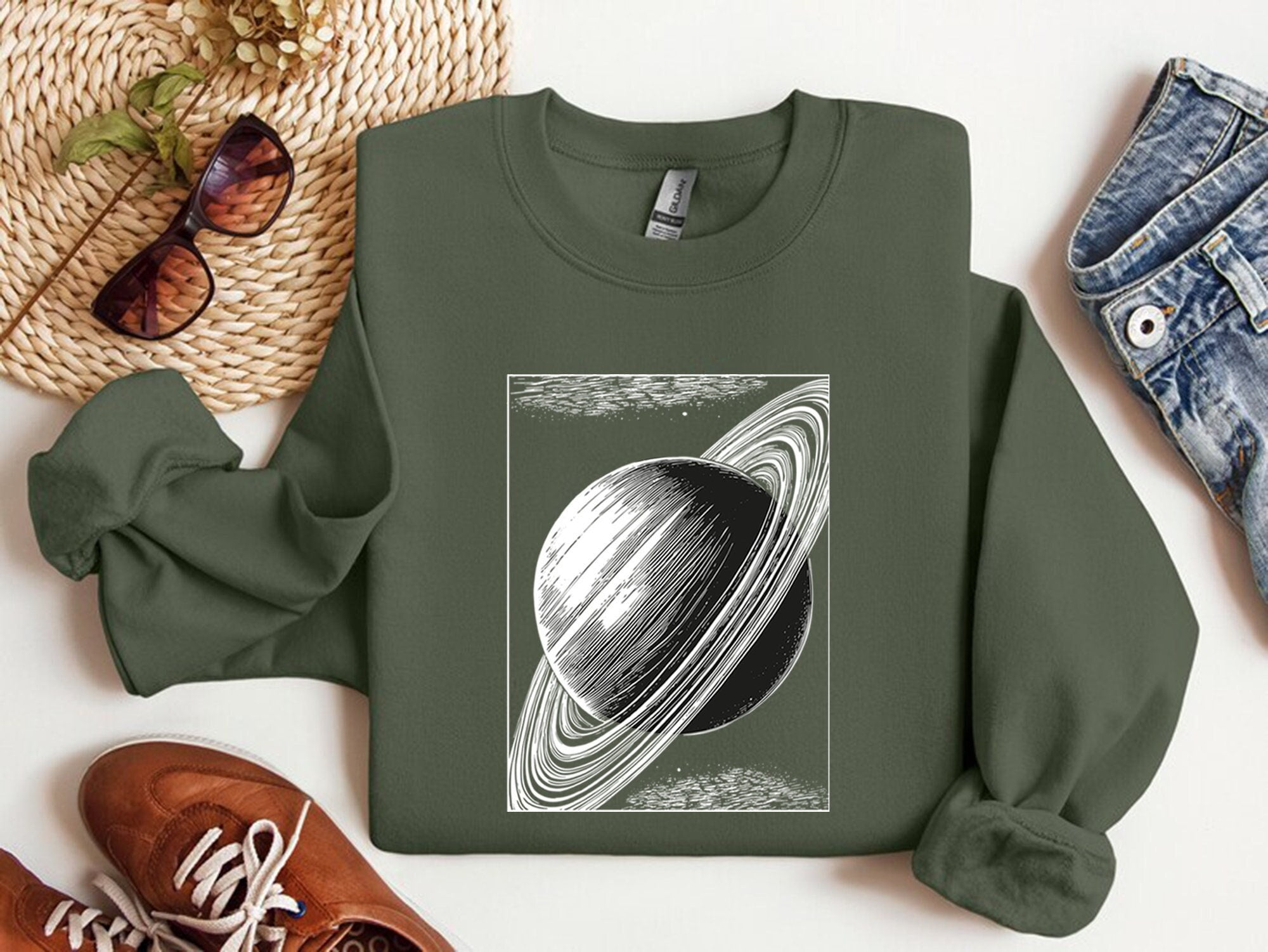 Rings of Saturn T-Shirt in Black Aqua, Astronomy Gifts for Men or Women ...