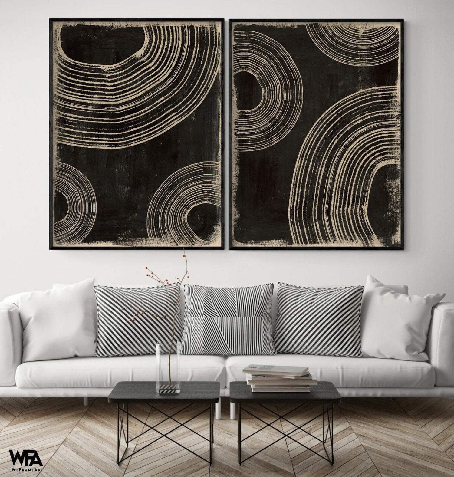 Rings on Charcoal I and II and by Victoria Barnes, Dark Geometric ...