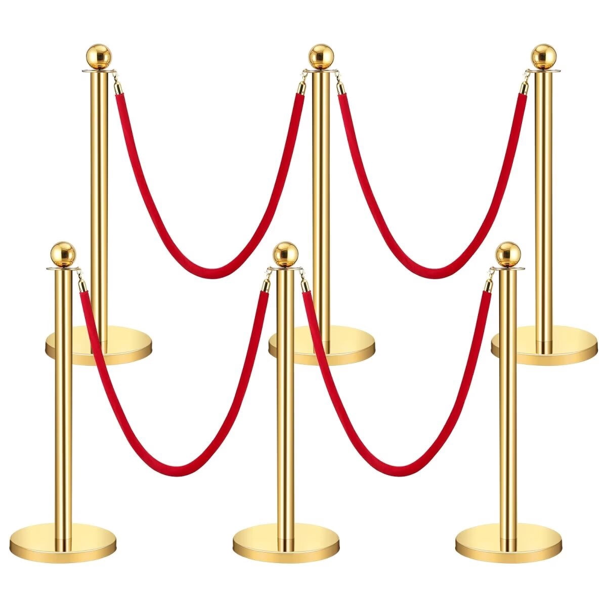 6PCS Stanchions and Velvet Ropes, 5 ft Red Velvet Rope Crowd Control ...