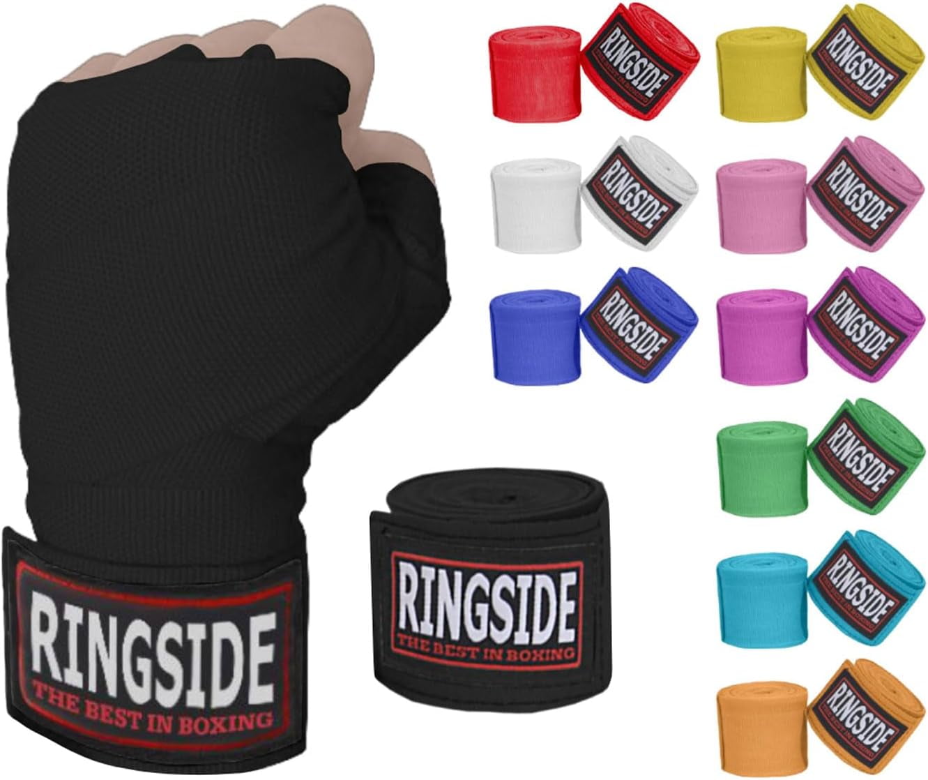 Ringside Mexican-Style Boxing Handwraps 180 Inch Black Cotton Elastic ...