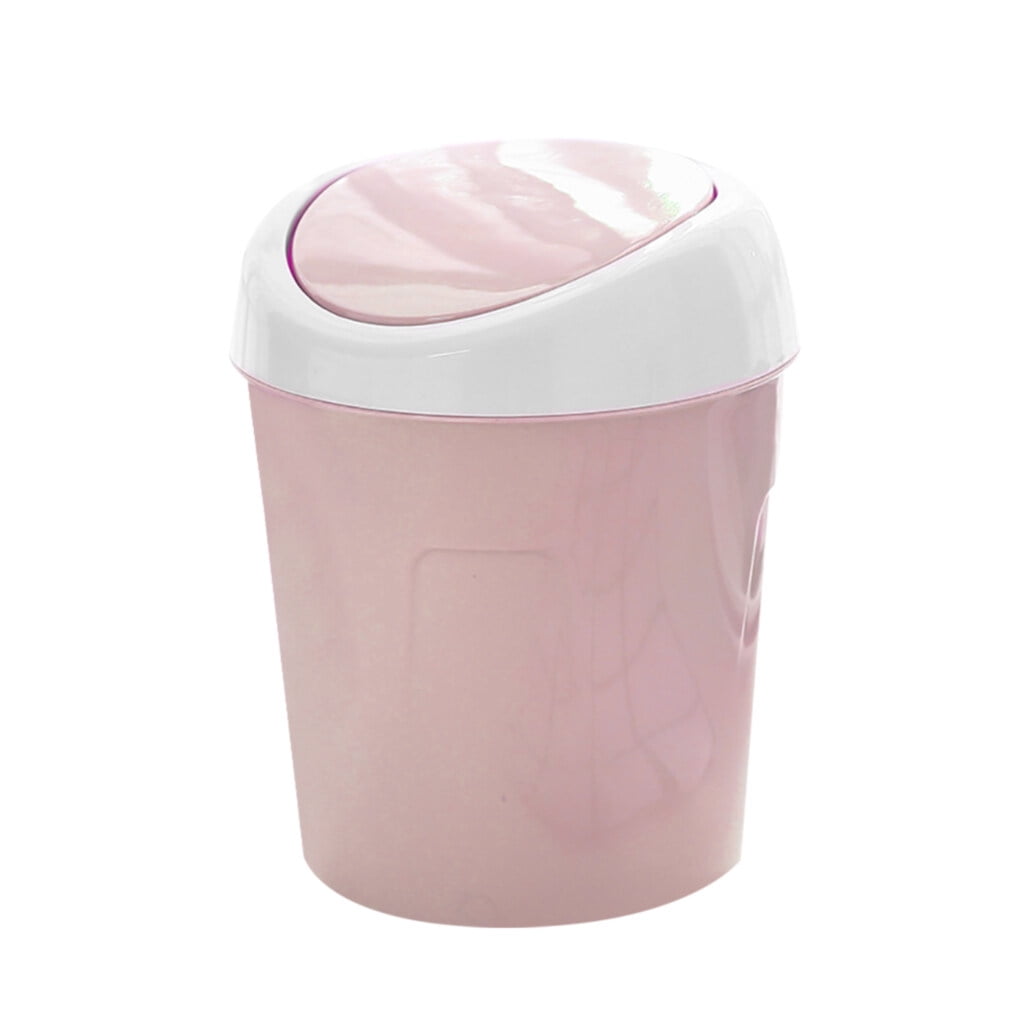 Rinhoo Can Mini Flip Lid Garbage Bin Desktop Bedside Waste Basket for Home Living Room, Pink ...