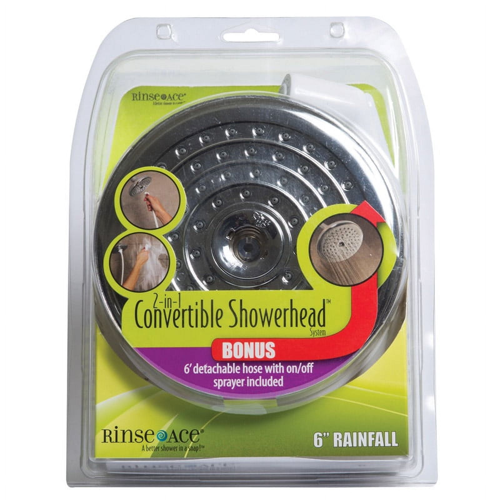 Rinse Ace 2-in-1 Polished ABS 1 settings Convertible Showerhead 2.5 gpm ...