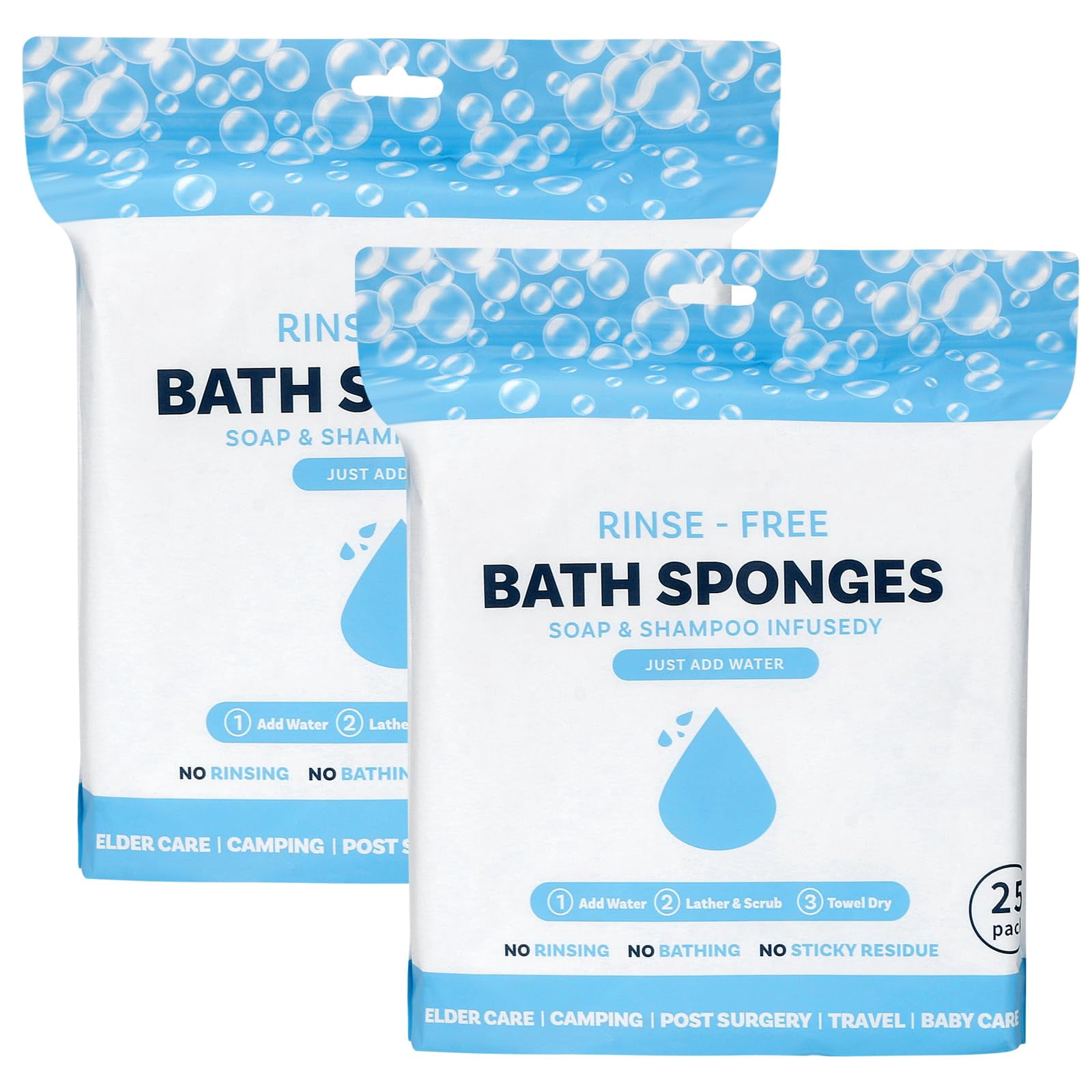 Rinse-Free Bath Sponges, Soap & Shampoo Infused, Hypoallergenic, pH ...