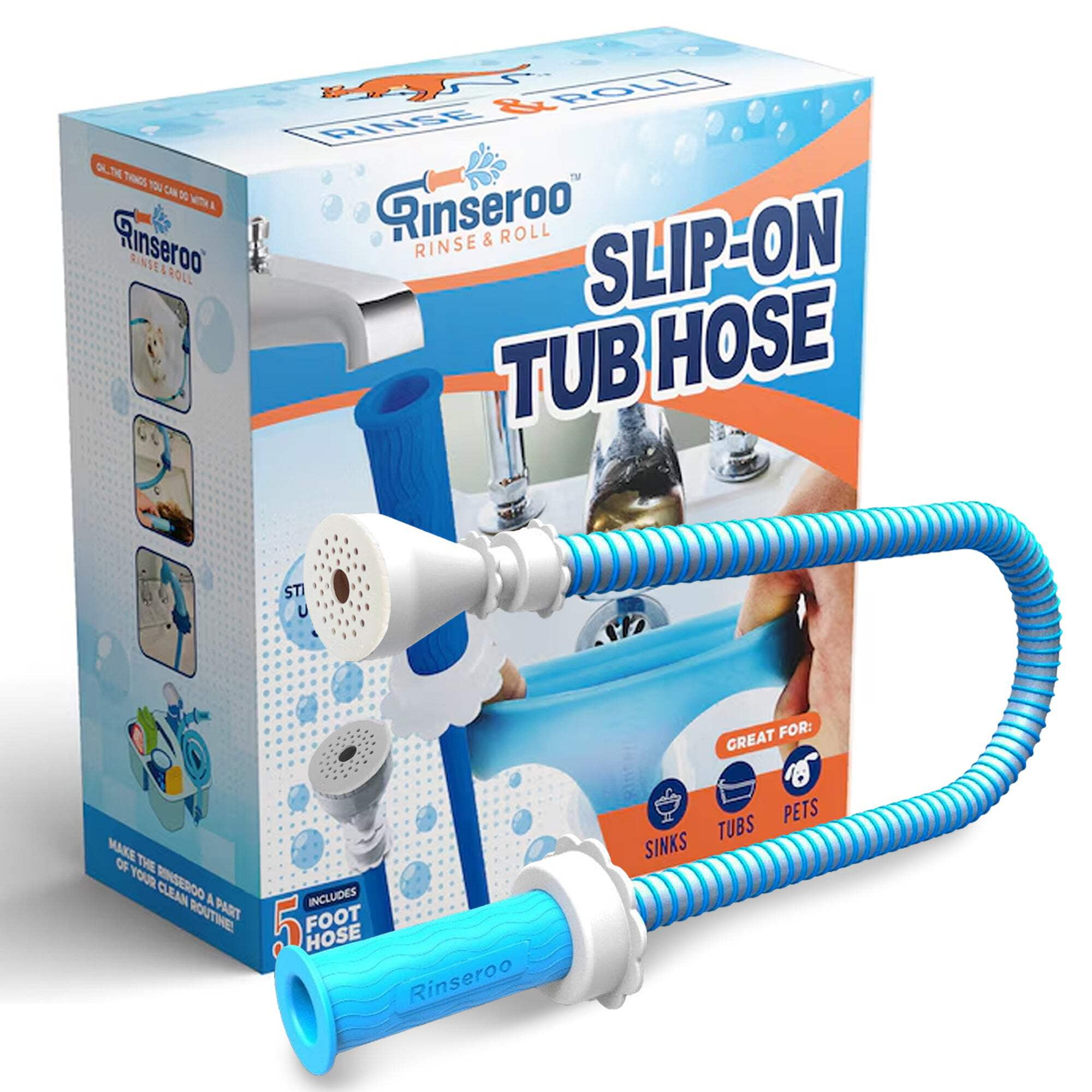 Rinseroo Tub Faucet Hose Sprayer Flexible Slip-On Shower Attachment ...