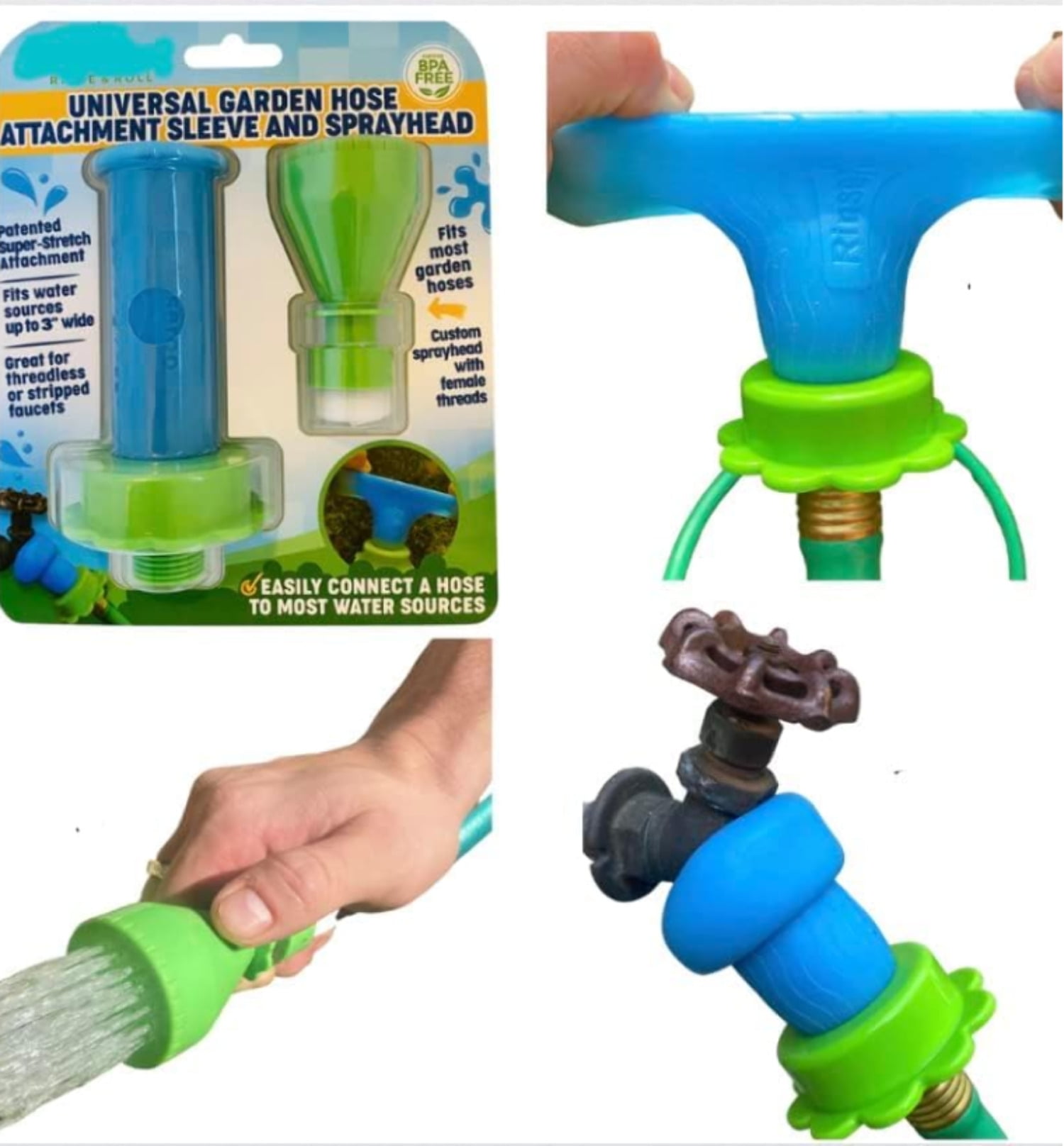 Rinseroo Universal Garden Hose Attachment, Sprayhead Included, Fits Faucets Up to 3 - Walmart.com