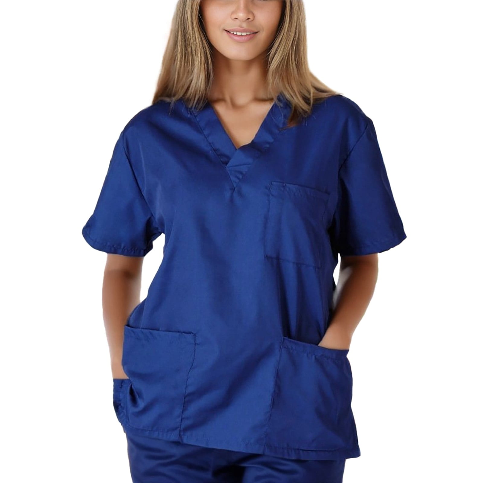 Rinsvye Men Women Short Sleeve V-Neck Nursing Uniform Blouse Scrub Tops ...
