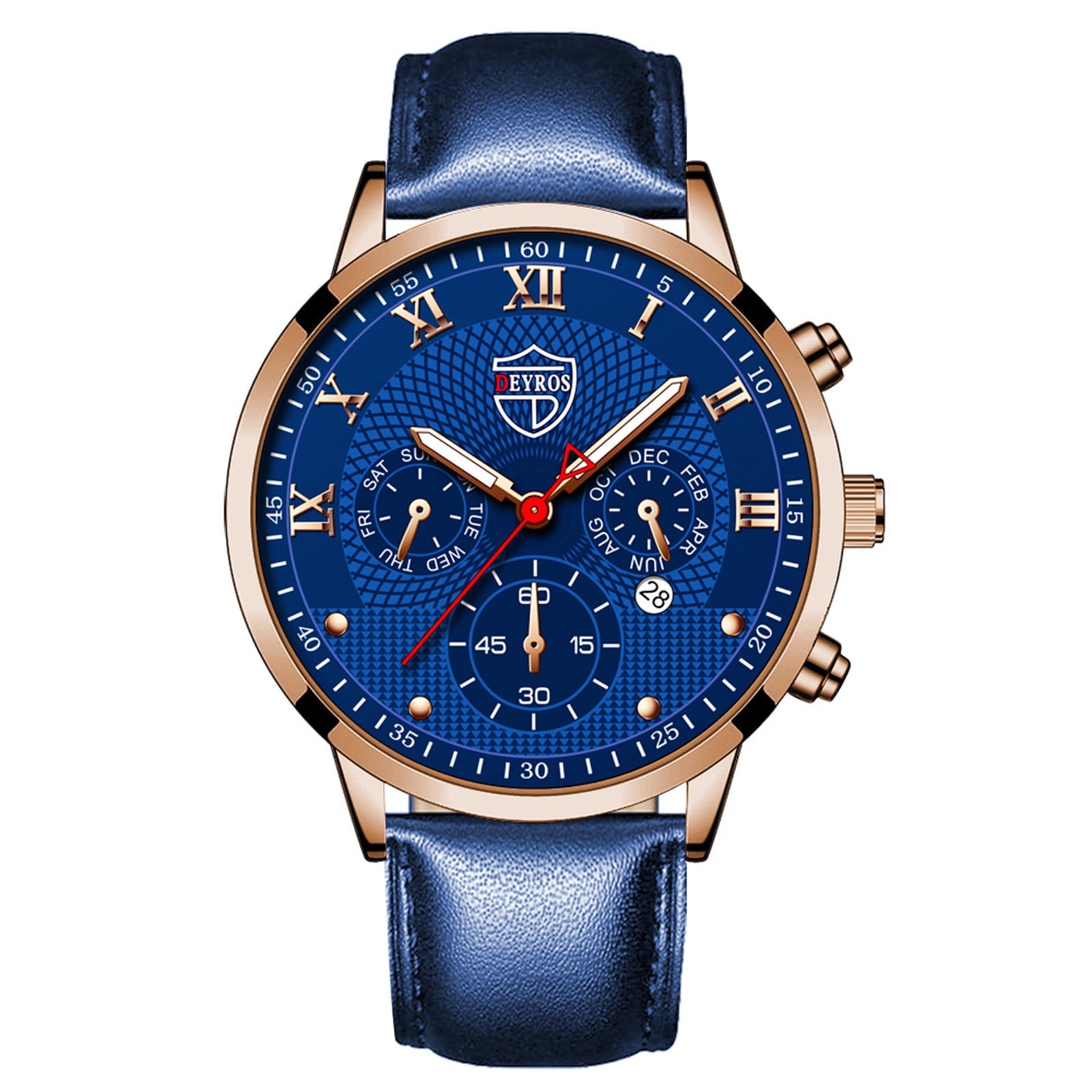 Rinsvye Mens Watches Casual Leather Wrist Stopwatch Men Analog Quartz ...