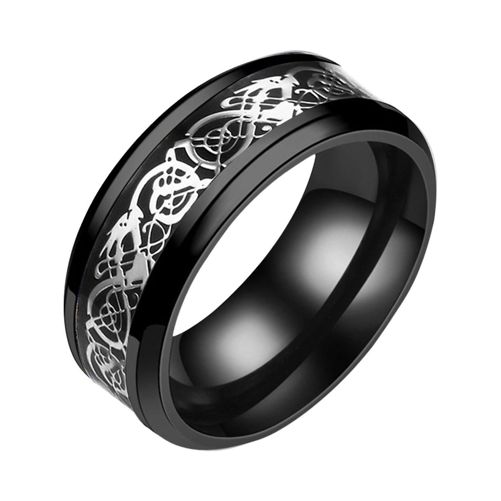 Rinsvye Titanium Steel Dragon Ring With Silver Golden Dragon Stainless ...