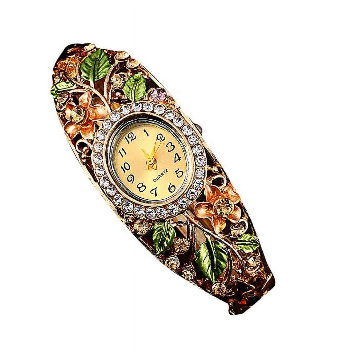 Rinsvye Women Bangle Flower Bracelet Quartz Watch Wristwatch Gd Woman'S ...