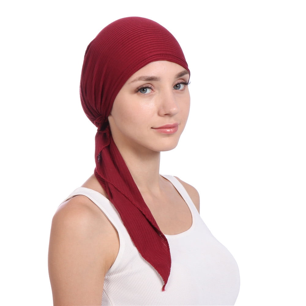 Rinsvye Women India Beading Muslim Stretch Turban Hat Cotton Hair Tail Head Scarf Wrap Boys ...
