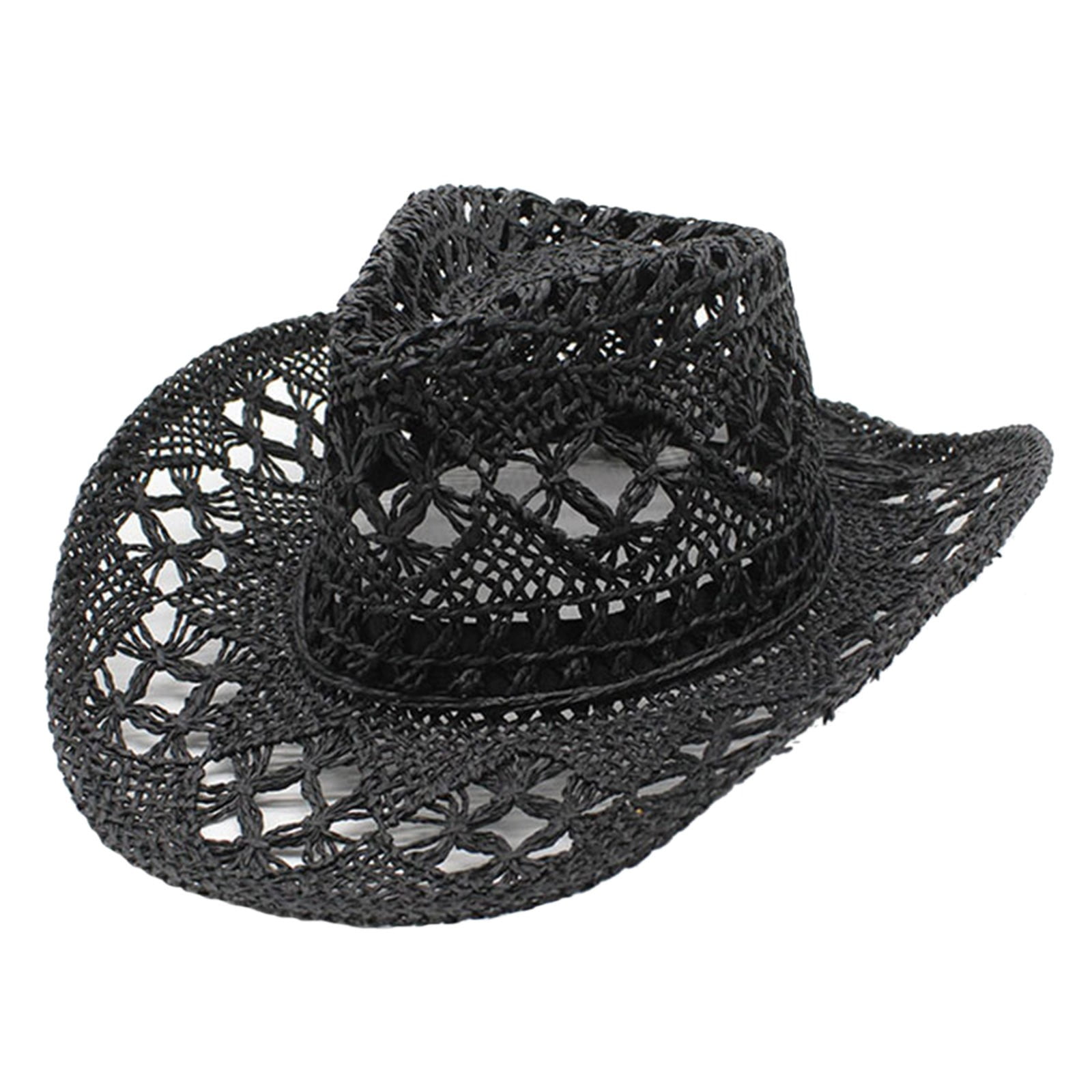 Rinsvye Women Men Summer Western Fedora Cowboy Hat Shapeable Straw 8 1/ ...
