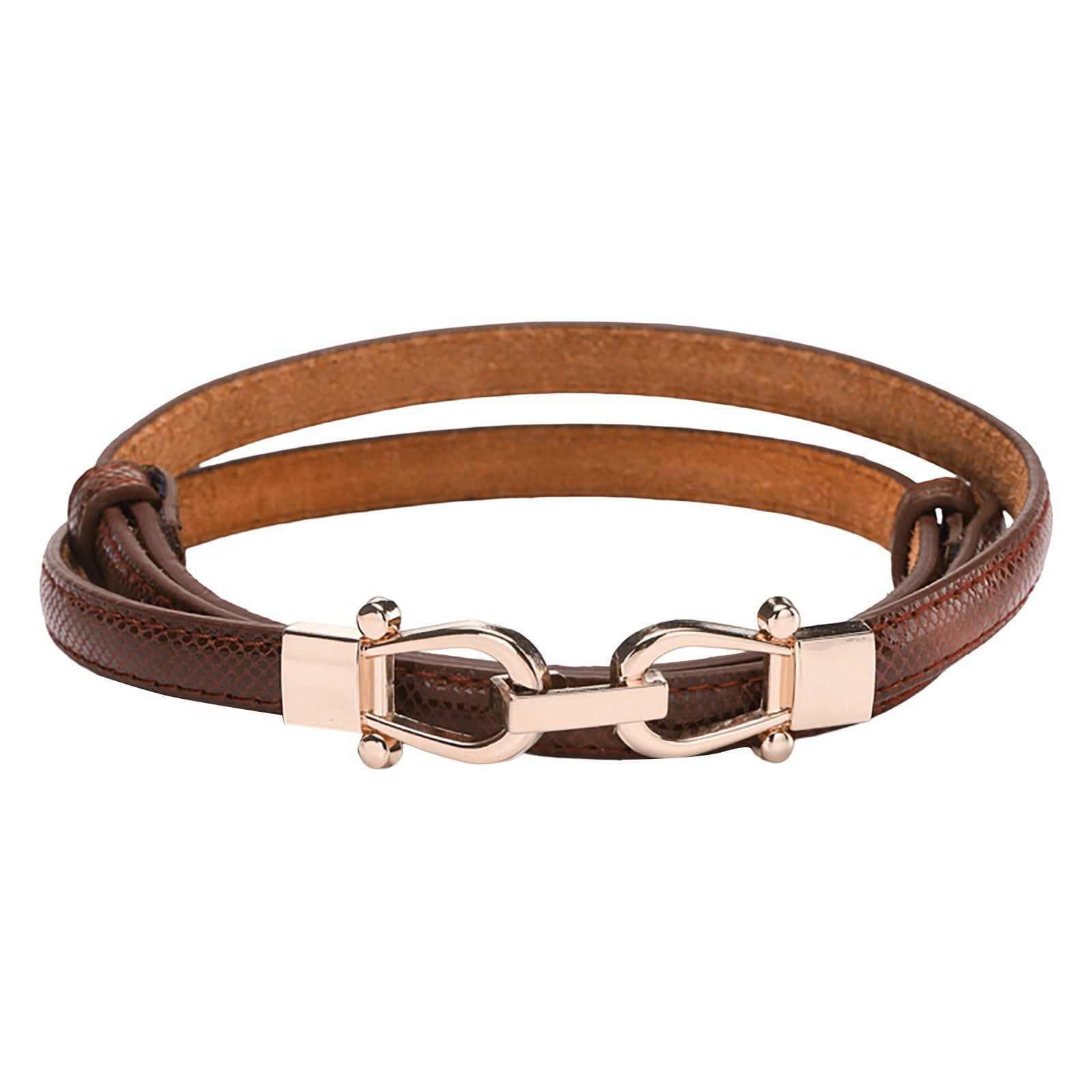 Rinsvye Women Leather Belt Ladies Slim Belt Metal Buckle Thin Elastic ...