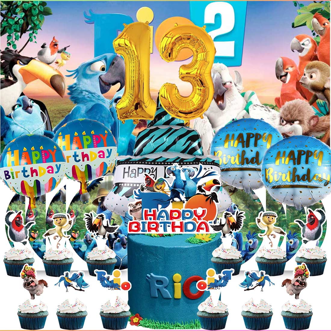 Rio 13th Tableware Balloons Cake Toppers Backdrop Banner Supplies Party ...