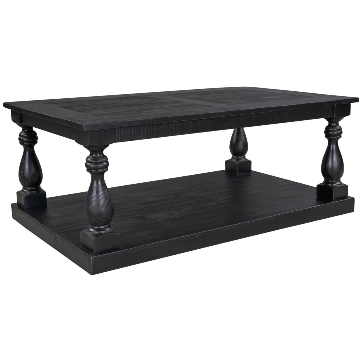 Rio 45 Inch Classical Coffee Table, Turned Legs, Shelf, Rustic Warm ...