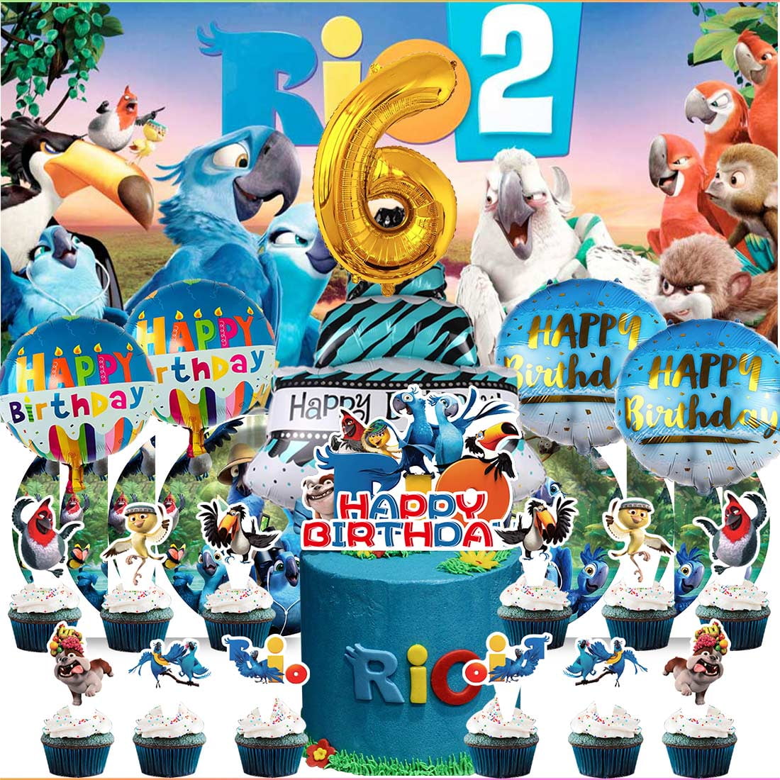 Rio 6th Tableware Balloons Cake Toppers Backdrop Banner Supplies Party ...