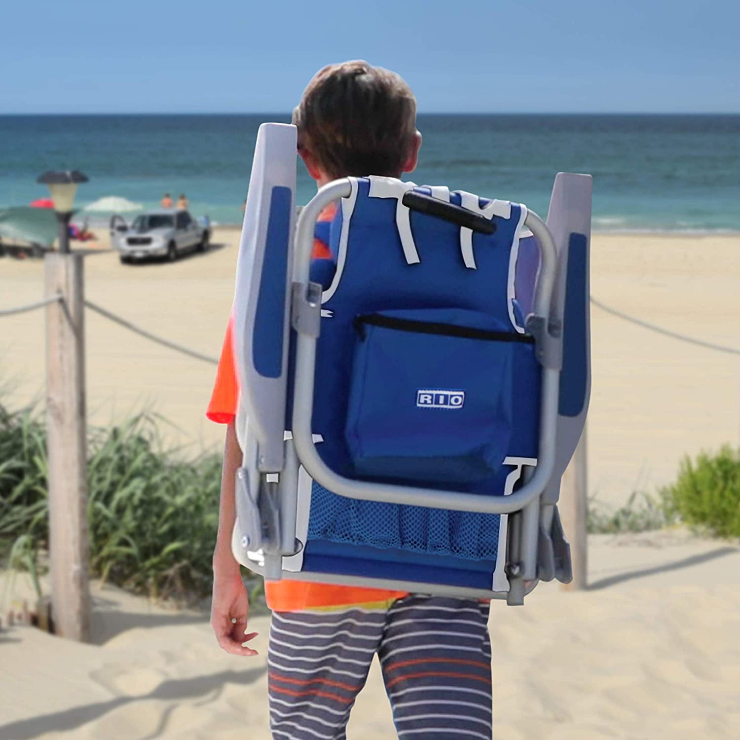 Rio Beach Kid's 5-Position Lay Flat Backpack Folding Beach Chair, Blue ...