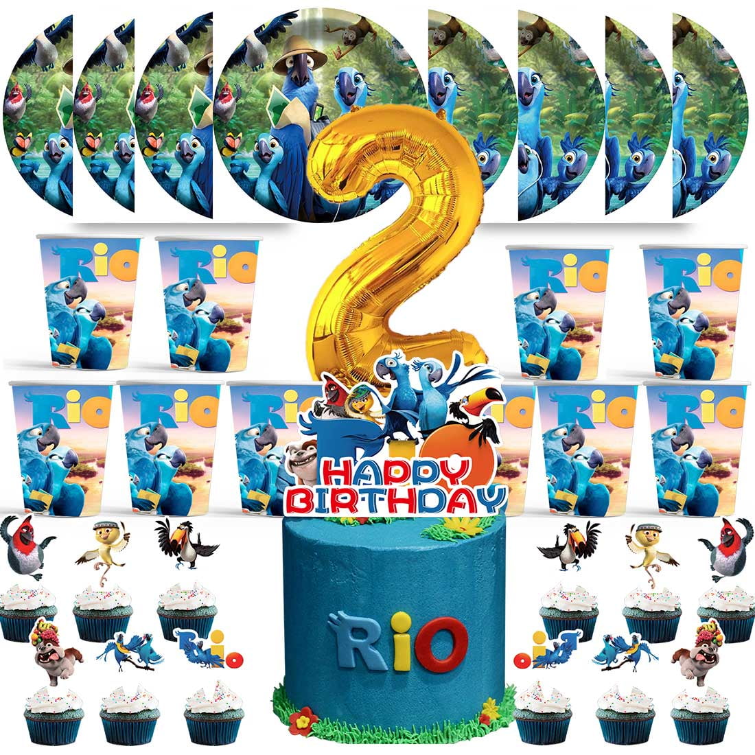 Rio Birthday 2nd Cups Party Supplies Plates Fans Decorations Cake ...