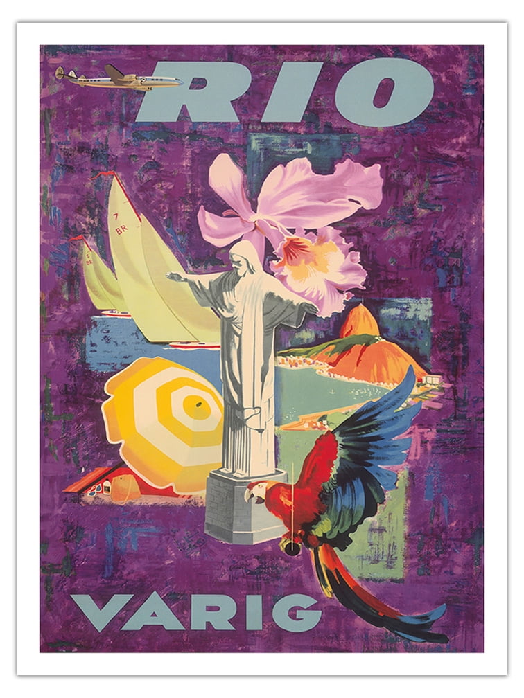 Rio Brazil - Varig Airlines - Vintage Airline Travel Poster c.1955 ...