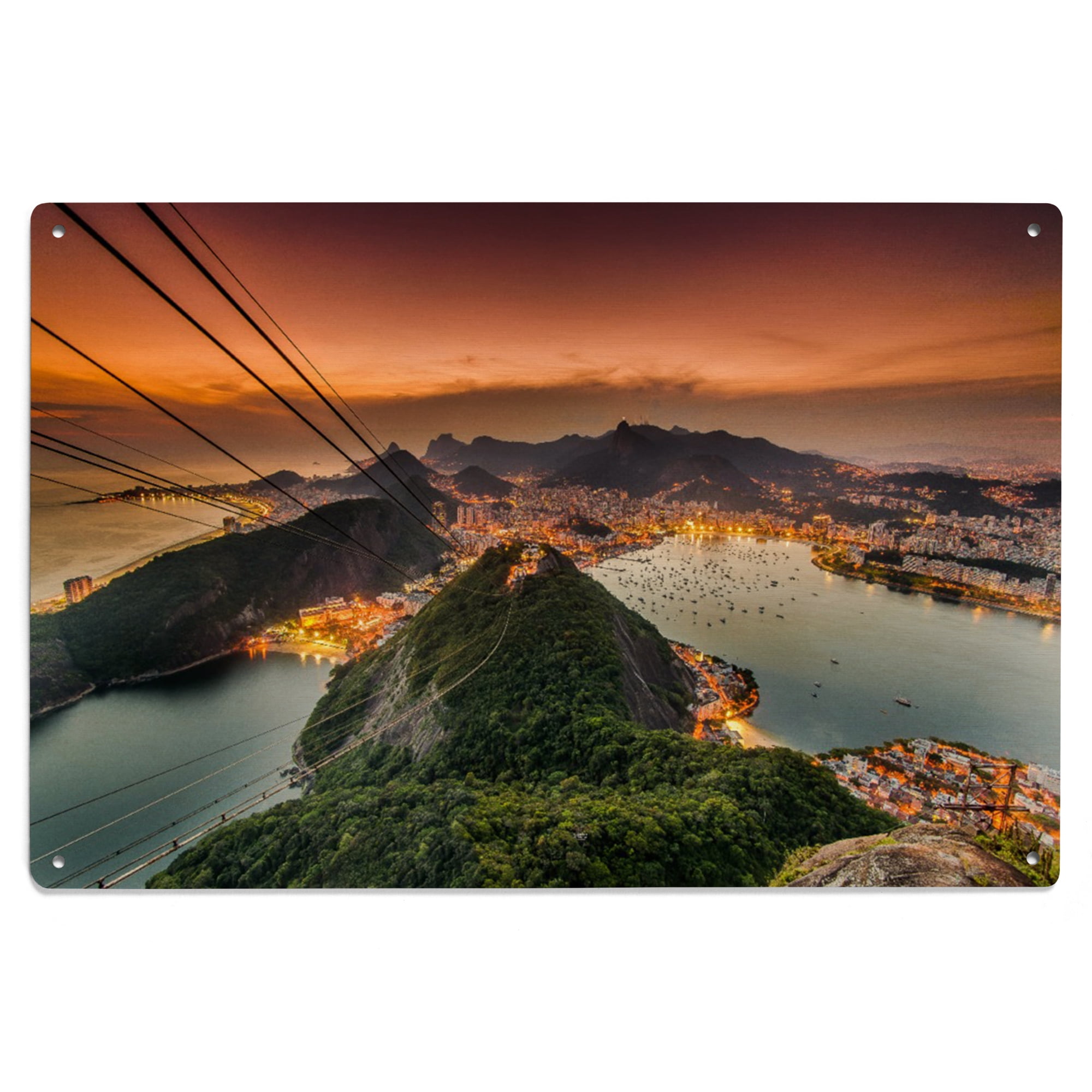 Rio De Janeiro, Brazil, City at Night Birch Wood Wall Sign (6x9 Rustic ...